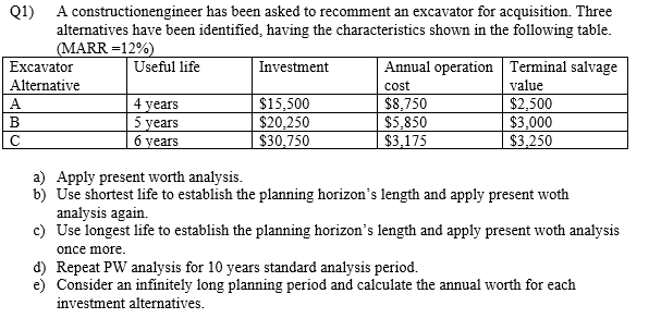 Solved Q1) ﻿A constructionengineer has been asked to | Chegg.com