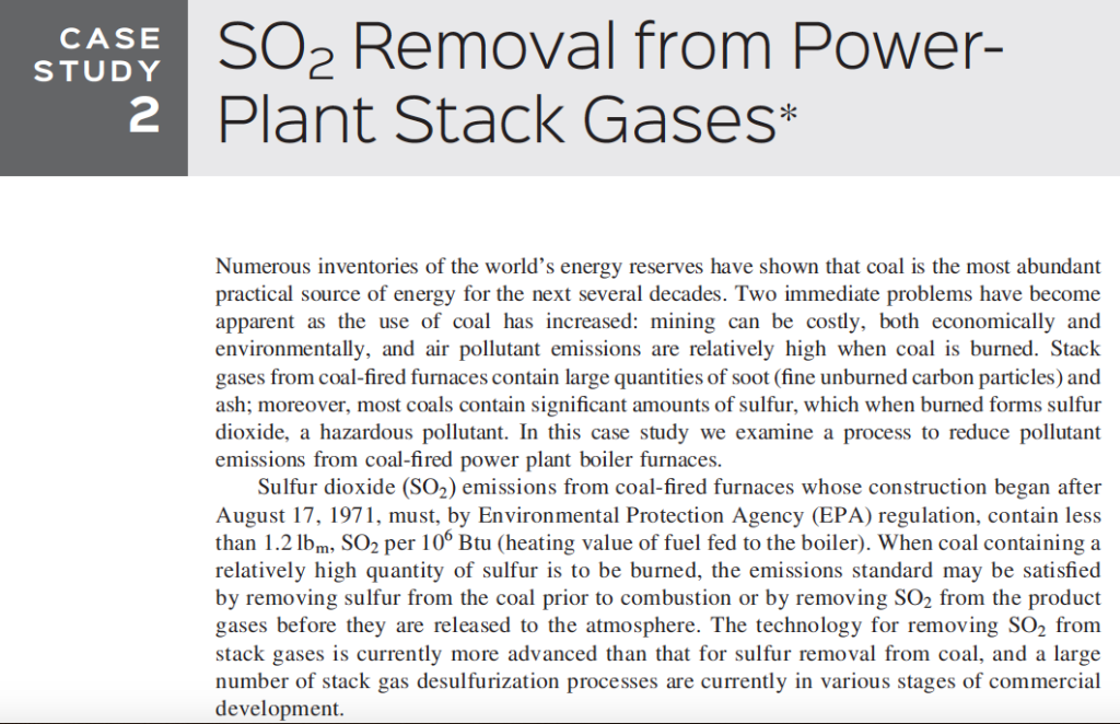 CASE STUDY SO2 Removal from Power- 2 Plant Stack | Chegg.com