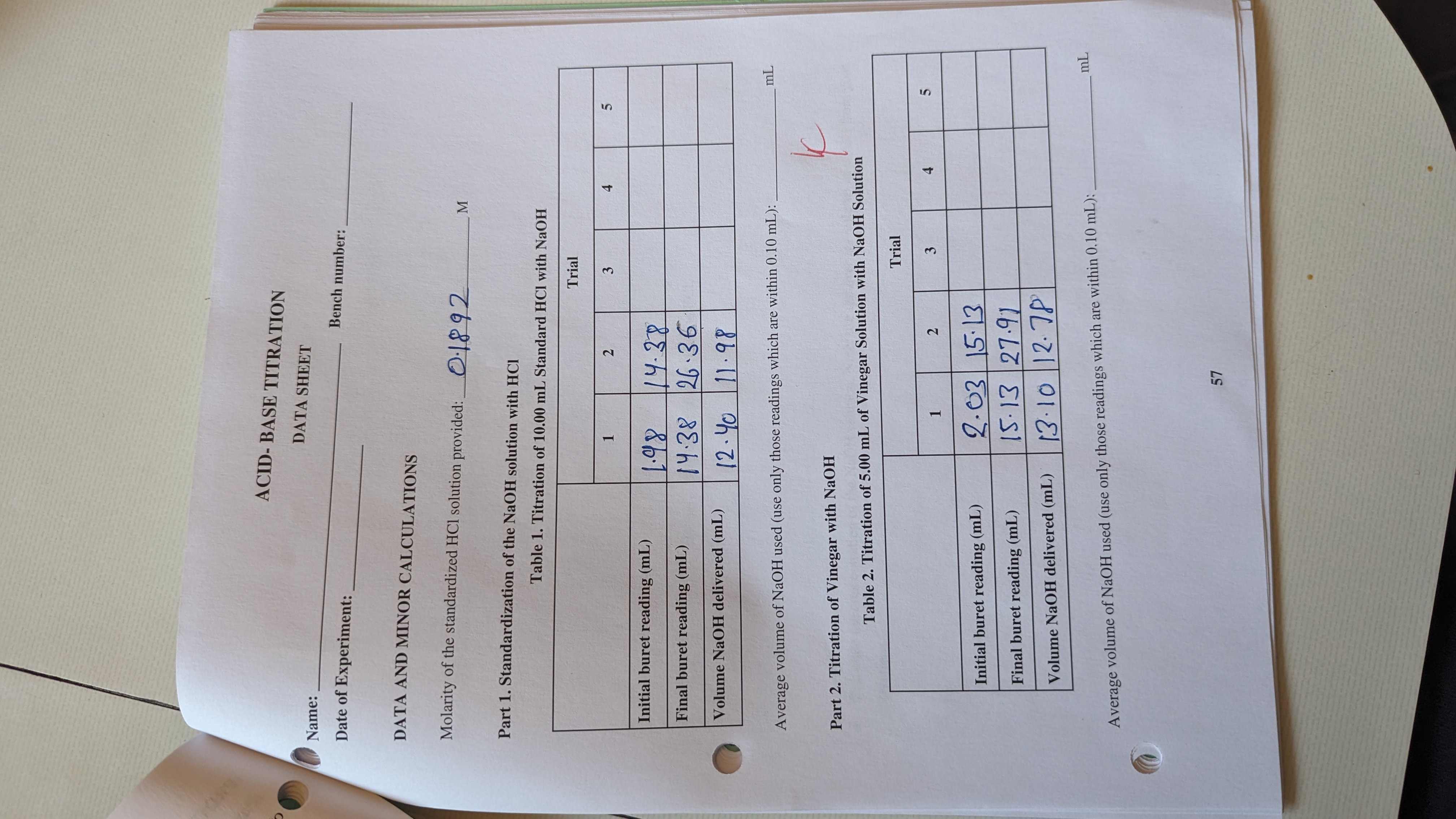 Solved nPROCEDUREPart 1. Standardization of the NaOH | Chegg.com