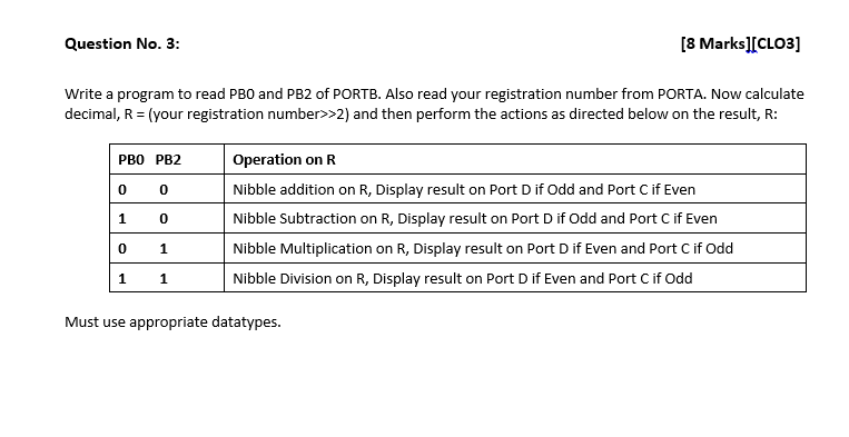 Solved Question No. 3: [8 Marks][CLO3] Write a program to | Chegg.com