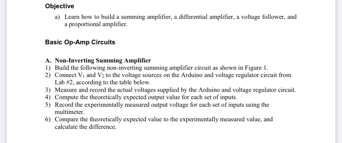 Objective a) Learn how to build a summing amplifier, | Chegg.com