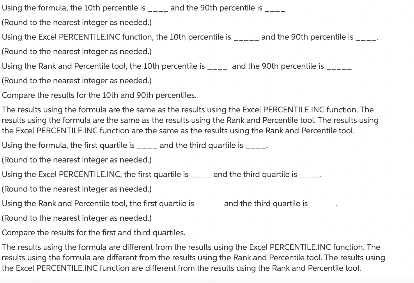 Solved Find the 10th and 90th percentiles and the first and | Chegg.com