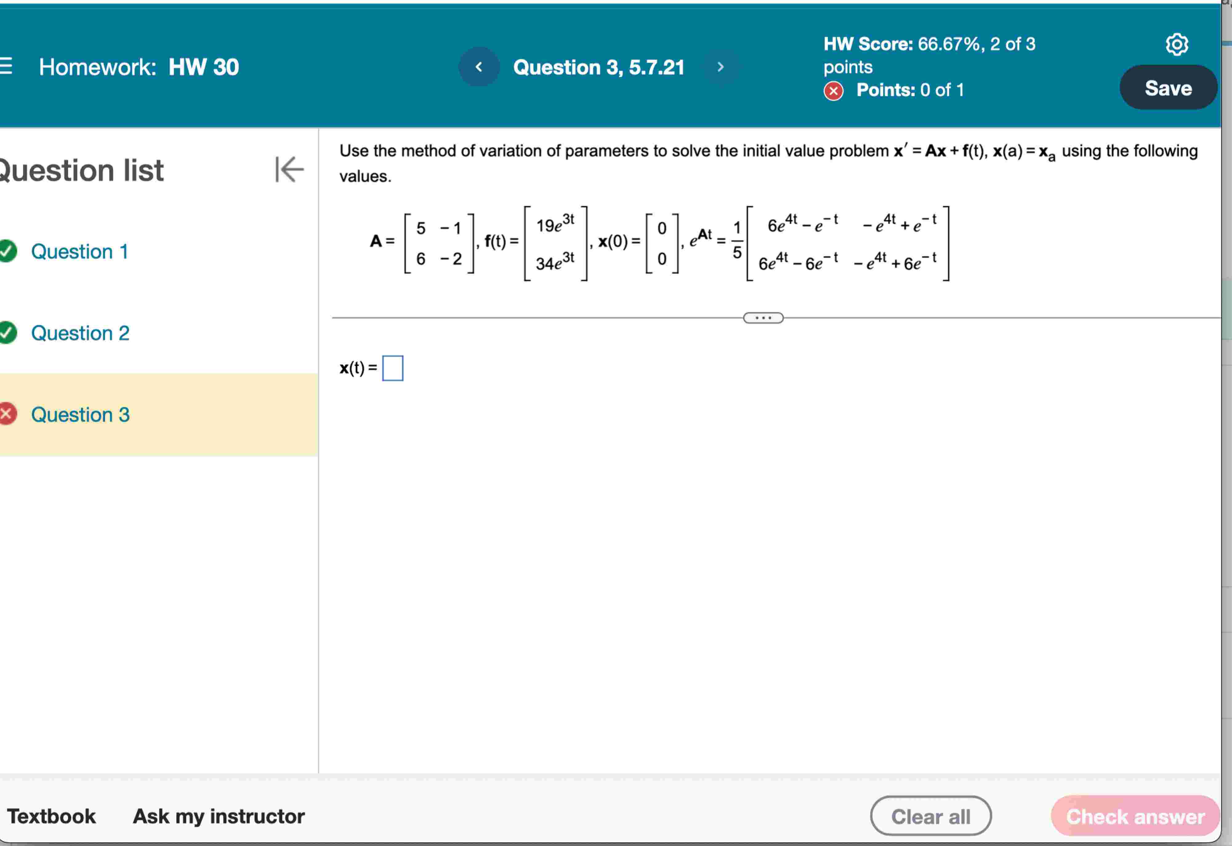 Solved Use the method of ﻿variation of ﻿parameters to ﻿solve | Chegg.com