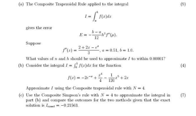 Solved (a) The Composite Trapezoidal Rule applied to the | Chegg.com