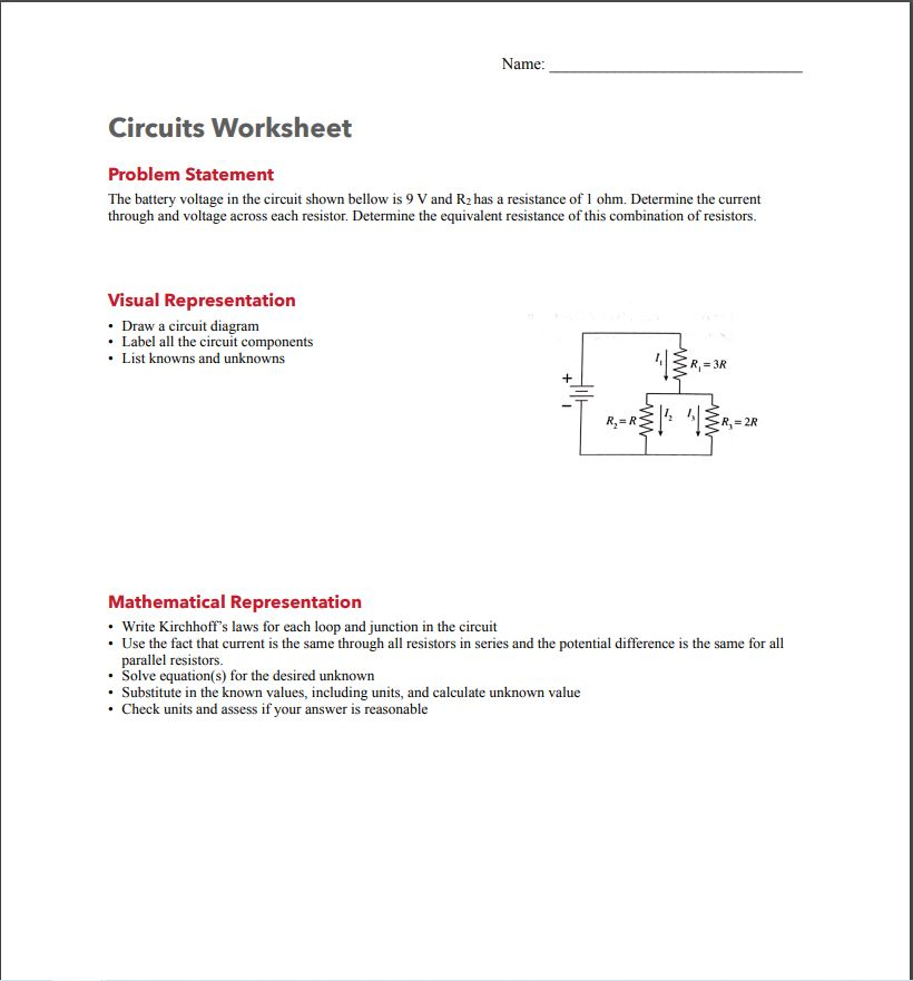 Solved Name: Circuits Worksheet Problem Statement The | Chegg.com