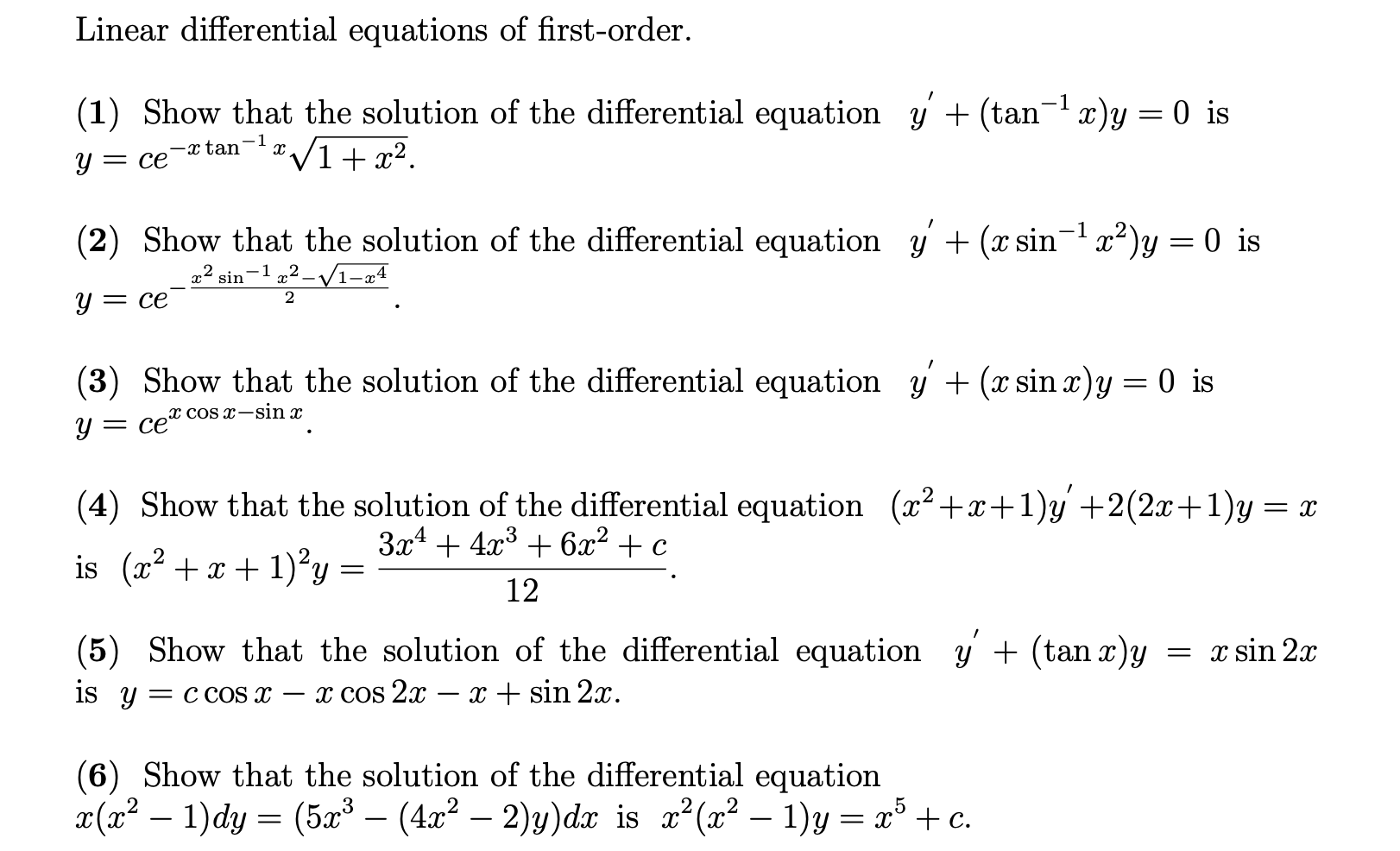Solved Linear differential equations of first-order.(1) | Chegg.com