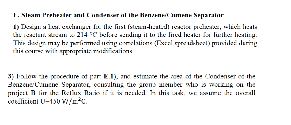 E. Steam Preheater and Condenser of the | Chegg.com