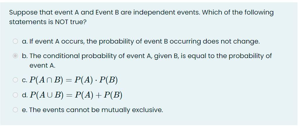 Solved Suppose that event A and Event B are independent | Chegg.com