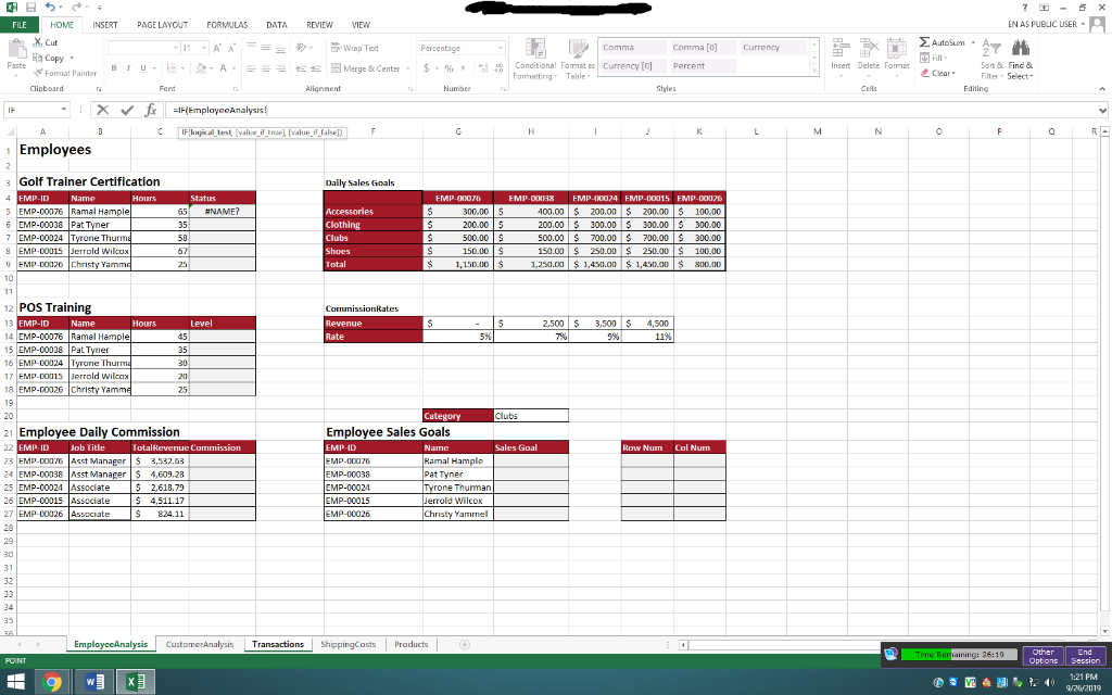 Solved On the EmployeeAnalysis worksheet, in cell D5, enter | Chegg.com