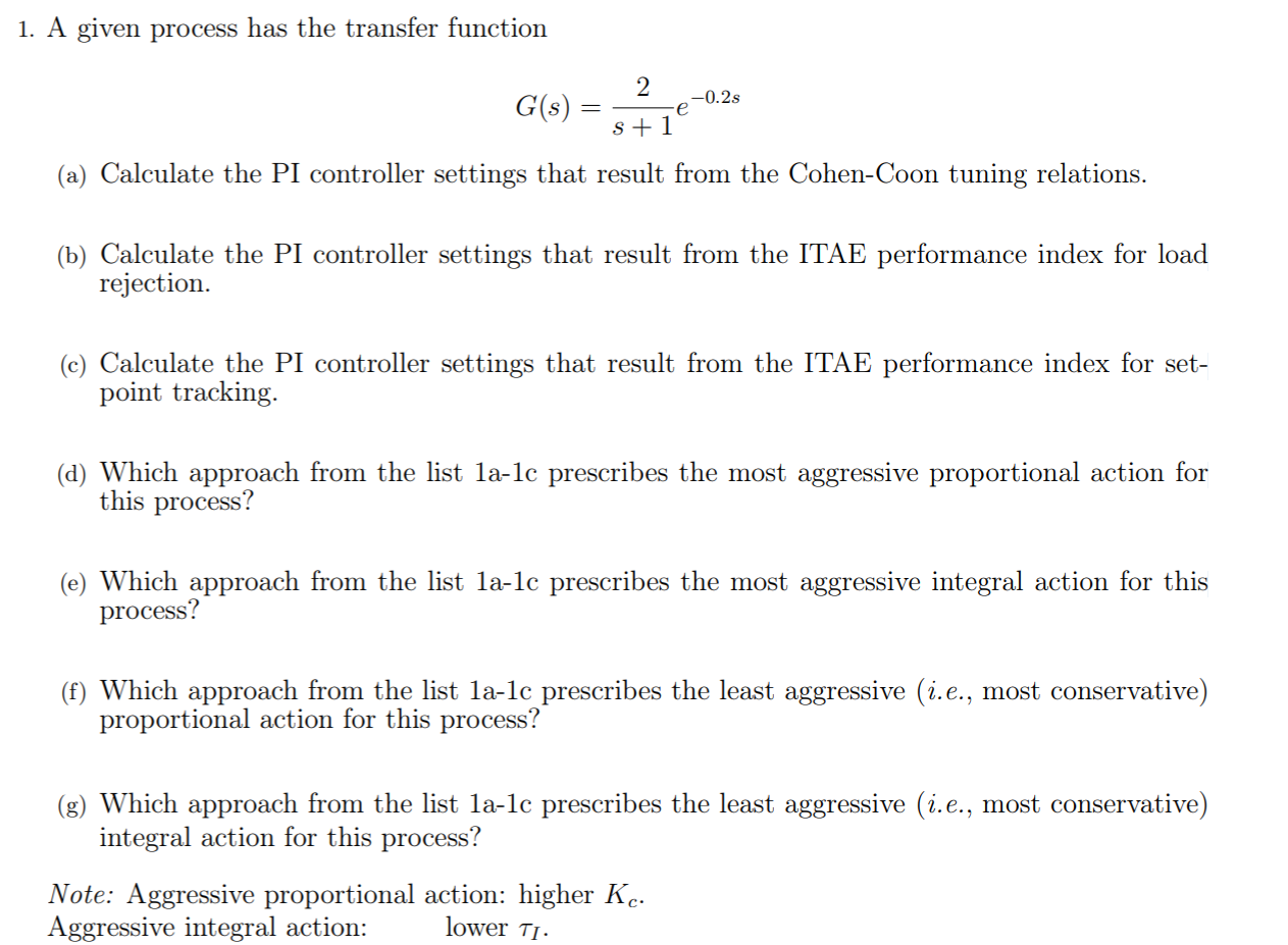 Solved 1. A given process has the transfer function 2 G(s) | Chegg.com