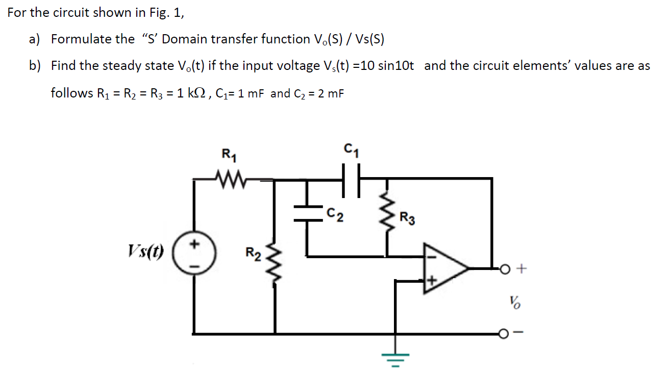 Solved For the circuit shown in Fig. 1, a) Formulate the “S' | Chegg.com
