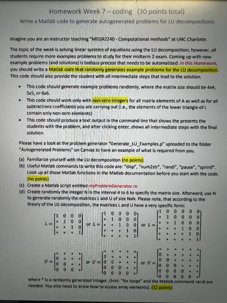 Homework Week 7 - coding (30 points total) Write a | Chegg.com