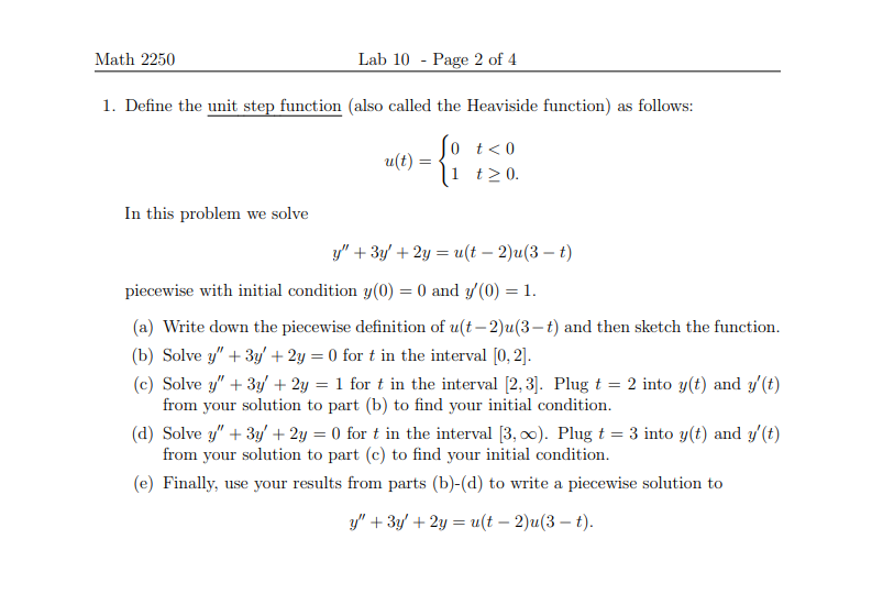Solved Math 2250 Lab 10 Page 2 Of 4 1 Define The Unit