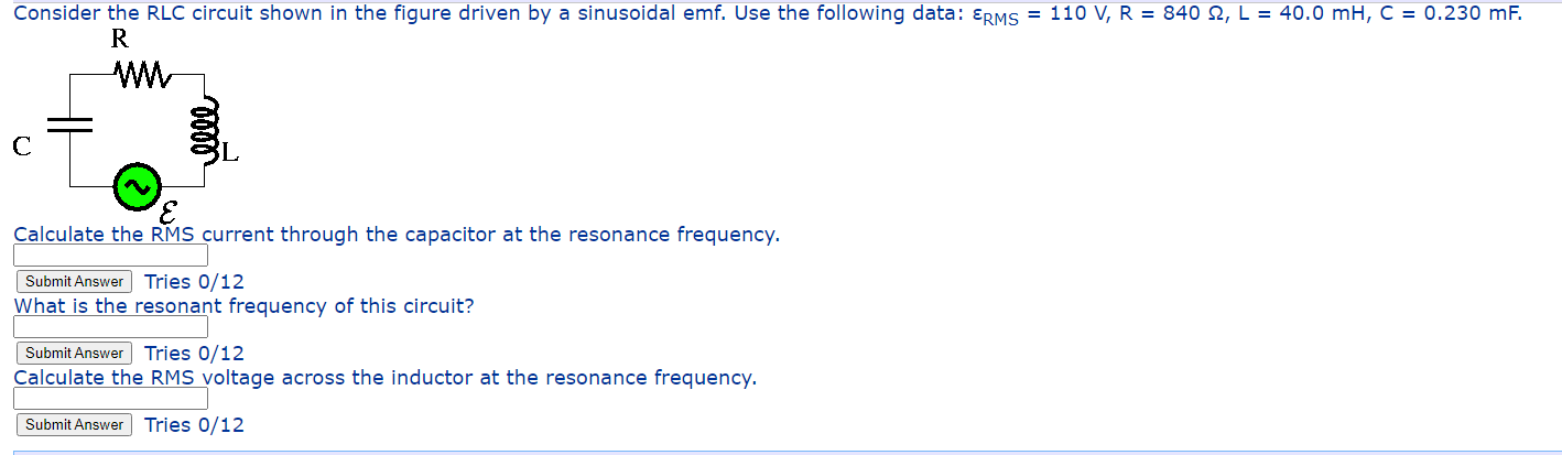 Solved Consider the RLC circuit shown in the figure driven | Chegg.com