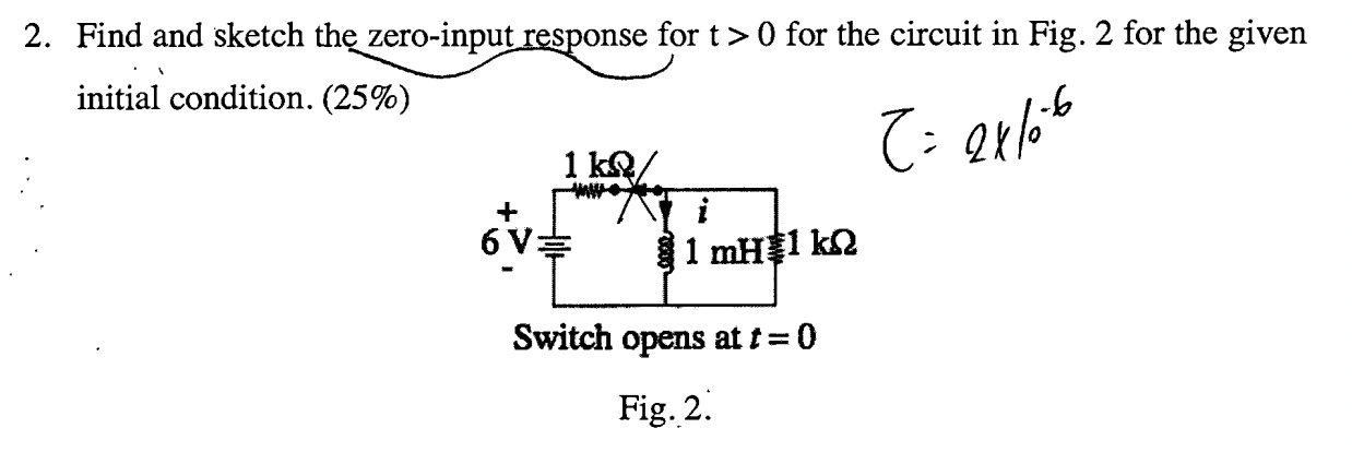 Solved 2. Find and sketch the zero-input response for t>0 | Chegg.com