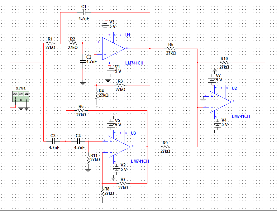 Solved 1 C1 4.7nF 5U1 R1 R2 R5 R10 4.7nF LM741CH V1 27K】 R3 | Chegg.com