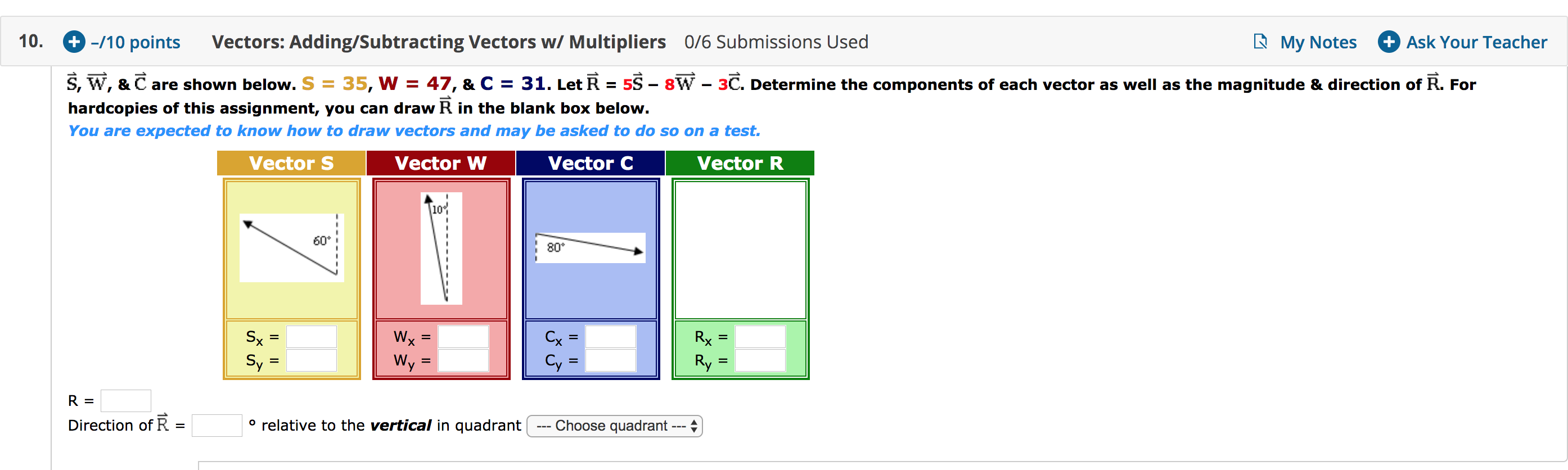 Solved 10. + -/10 points Vectors: Adding/Subtracting Vectors | Chegg.com