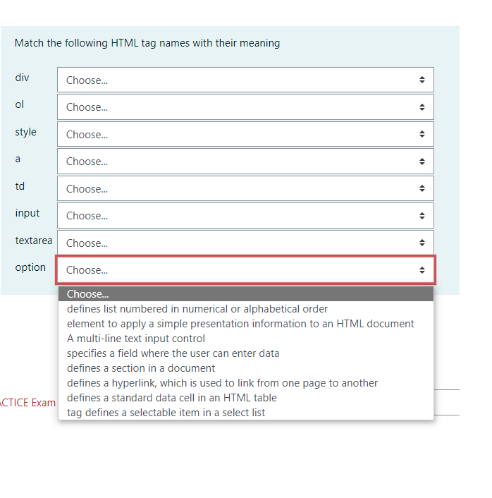 Solved Match the following HTML tag names with their meaning | Chegg.com