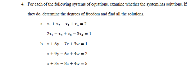 Solved 4. For each of the following systems of equations, | Chegg.com