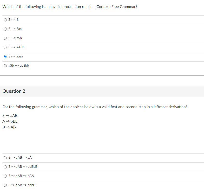 Solved Which of the following is an invalid production rule | Chegg.com