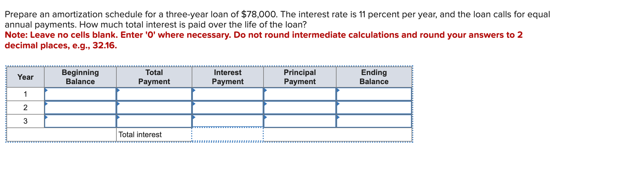 Solved Prepare an amortization schedule for a three-year | Chegg.com