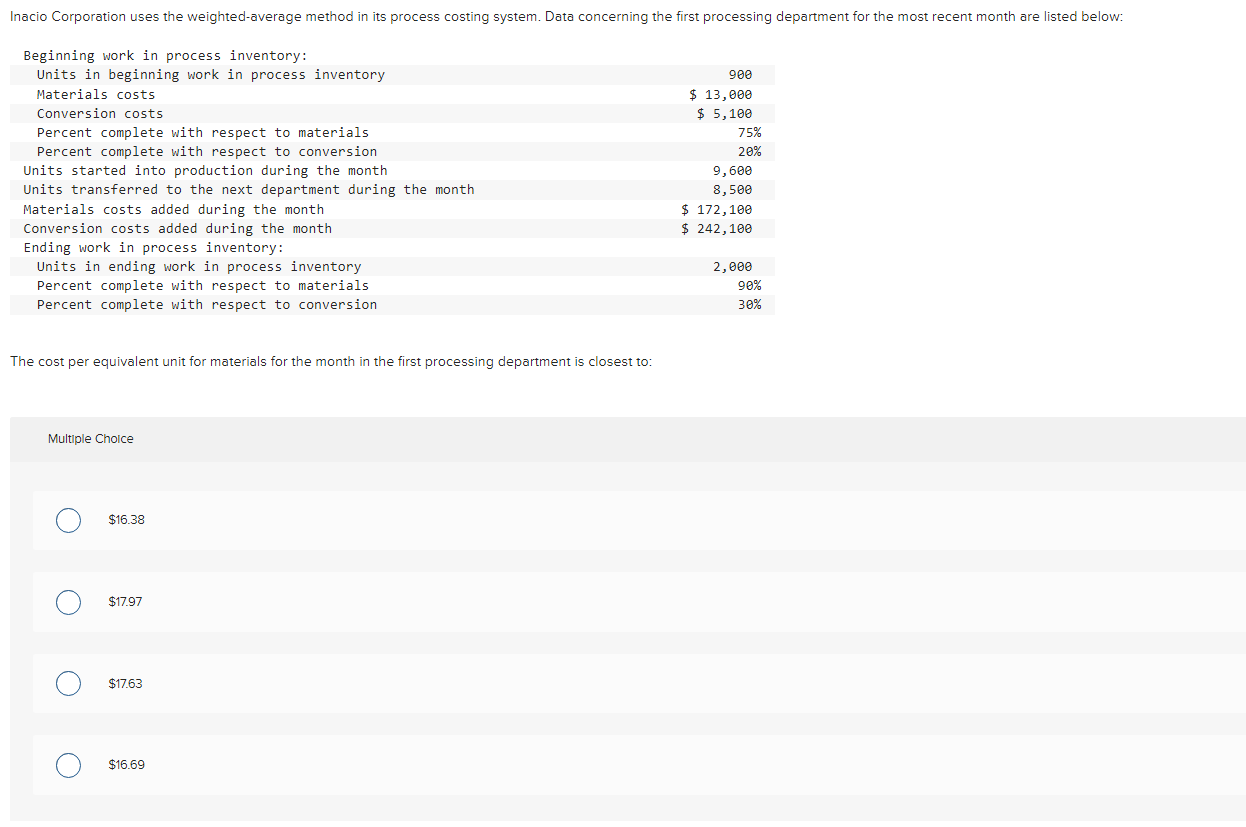 Solved Beginning work in process inventory:Units in | Chegg.com