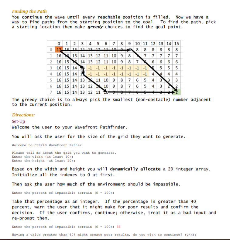 Solved Specifications: Option #1 - Wavefront Path Finder | Chegg.com