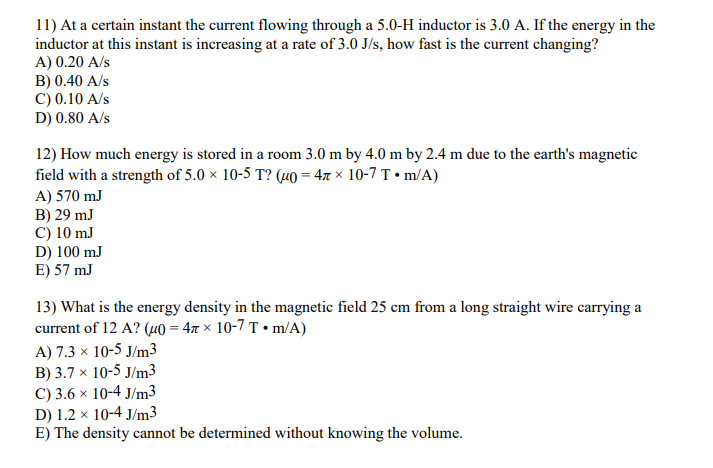Solved 11) At a certain instant the current flowing through | Chegg.com