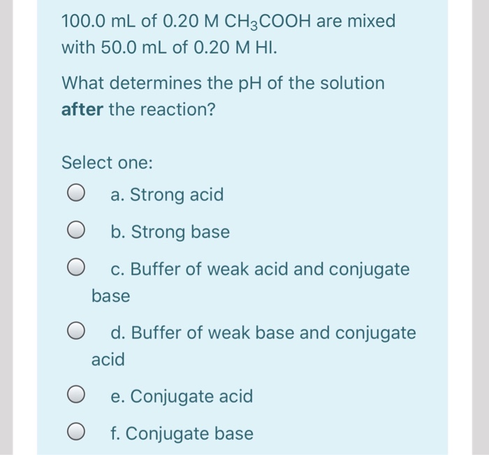 Solved 100.0 mL of 0.20 M CH3COOH are mixed with 50.0 mL of | Chegg.com