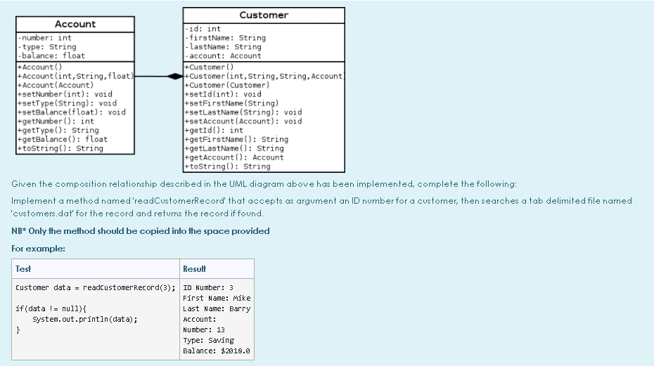 Solved Customer Account -id: int - number: int - firstName: | Chegg.com