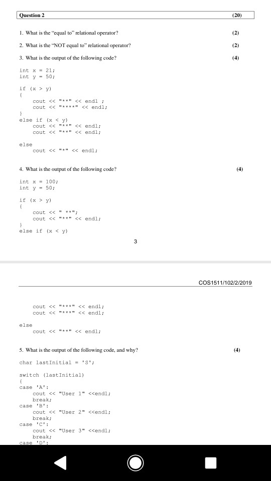 Solved Question 2 (20) 1. What is the "equal to relational | Chegg.com