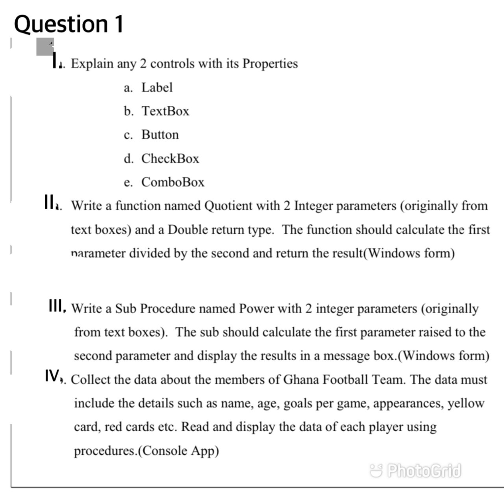 Solved Question 1 1. .. Explain any 2 controls with its | Chegg.com