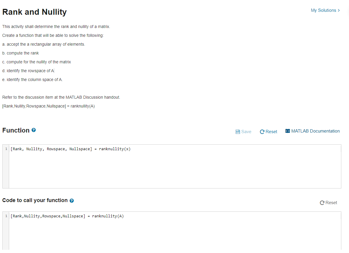 Solved Rank and Nullity My Solutions > This activity shall | Chegg.com