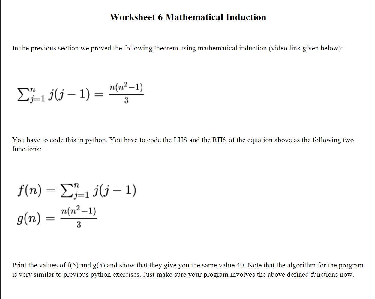 Worksheet 6 Mathematical Induction In The Previous Chegg