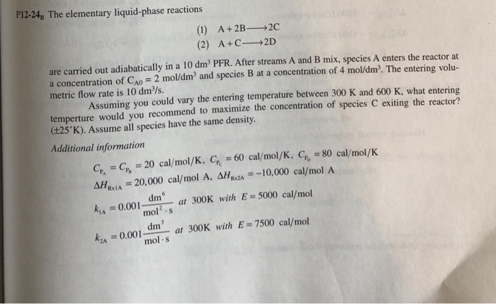 Solved P12-24, The elementary liquid-phase reactions (l) (2) | Chegg.com