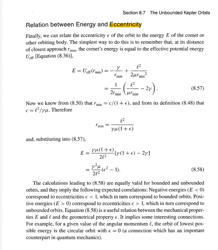 Solved Section 8.7 The Unbounded Kepler Orbits Relation | Chegg.com