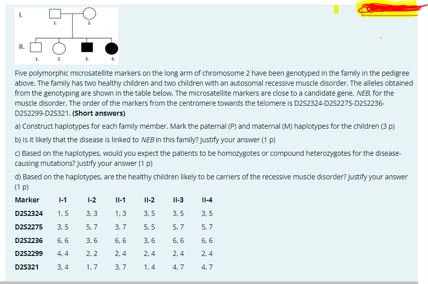 1. 2. 1. 2. Five polymorphic microsatellite markers | Chegg.com