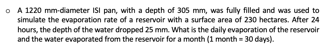Solved A 1220 mm-diameter ISI pan, with a depth of 305 mm, | Chegg.com