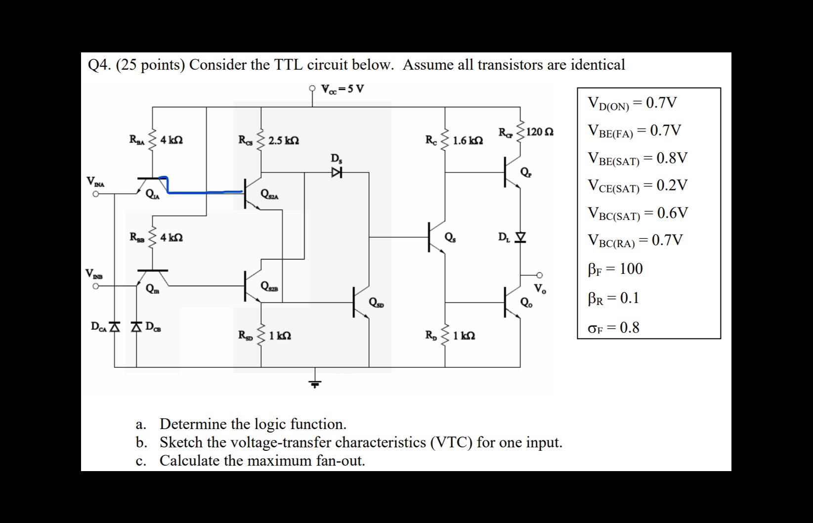Solved Q4. (25 ﻿points) ﻿Consider the TTL circuit below. | Chegg.com