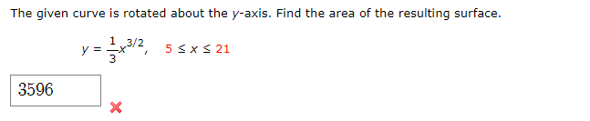 Solved The given curve is rotated about the y-axis. Find the | Chegg.com