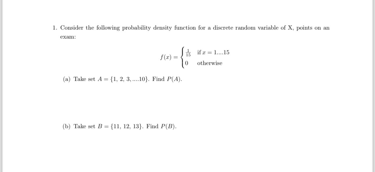 Solved 1. Consider the following probability density | Chegg.com