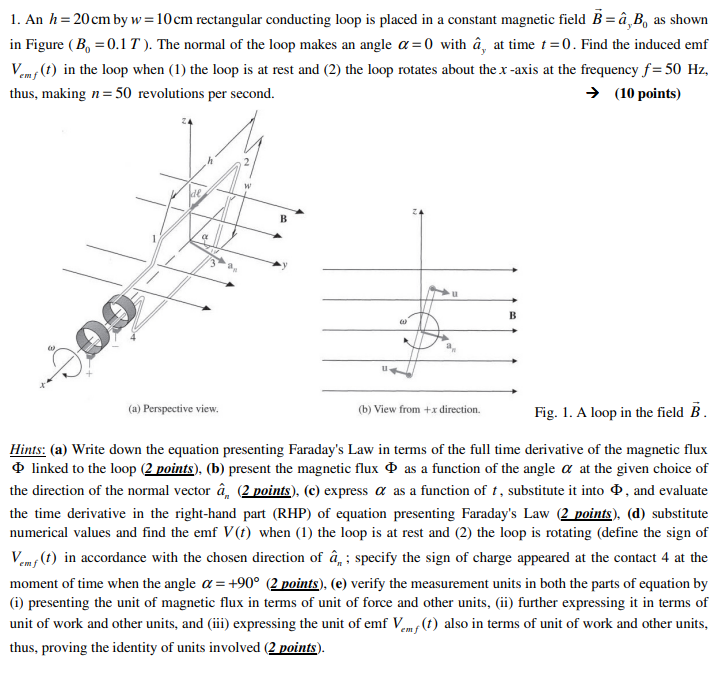 Solved 1. An h=20 cm by w=10 cm rectangular conducting loop | Chegg.com