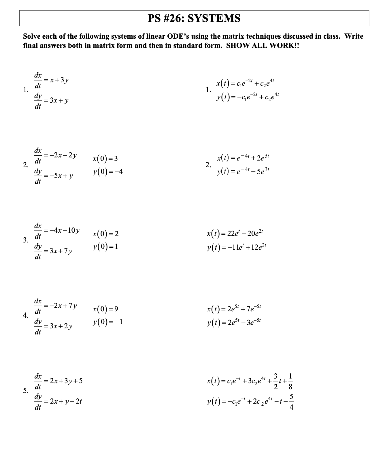 Solved Solve each of the following systems of linear ODE's | Chegg.com