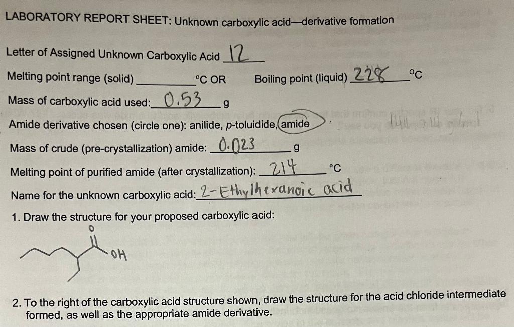 Solved LABORATORY REPORT SHEET: Unknown carboxylic | Chegg.com