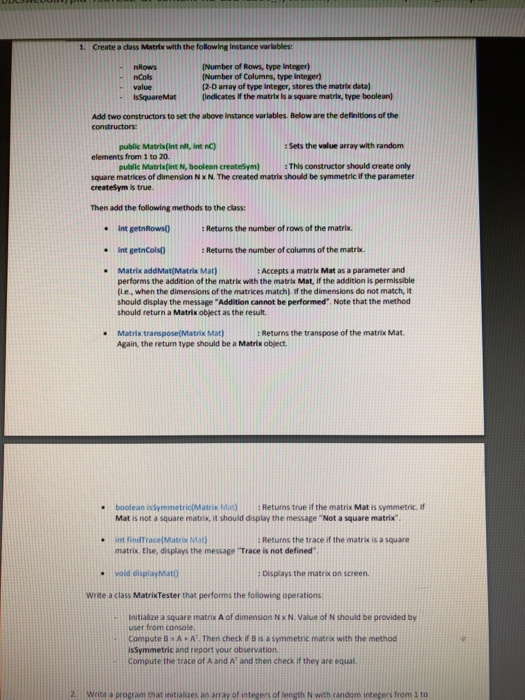 1. Create a class Matrlx with the following Instance | Chegg.com