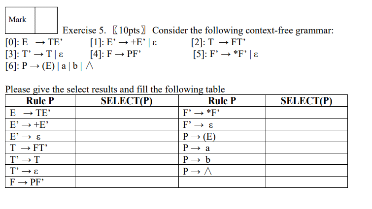 Solved Mark Exercise 5. 【10pts Consider the following | Chegg.com