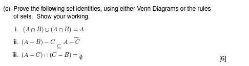 Solved (c) Prove the following set identities, using either | Chegg.com