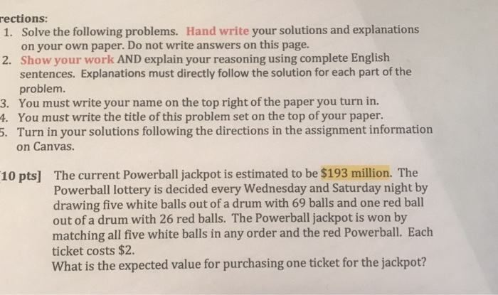 Solved ections: 1. Solve the following problems. Hand write | Chegg.com