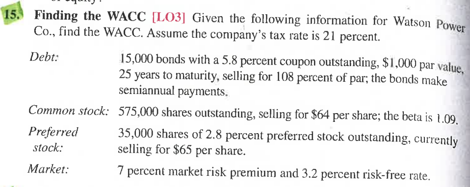 Solved 5. Finding the WACC [LO3] Given the following | Chegg.com