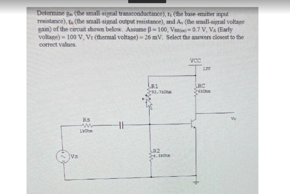 Solved Determine gm (the small-signal transconductance), rz | Chegg.com